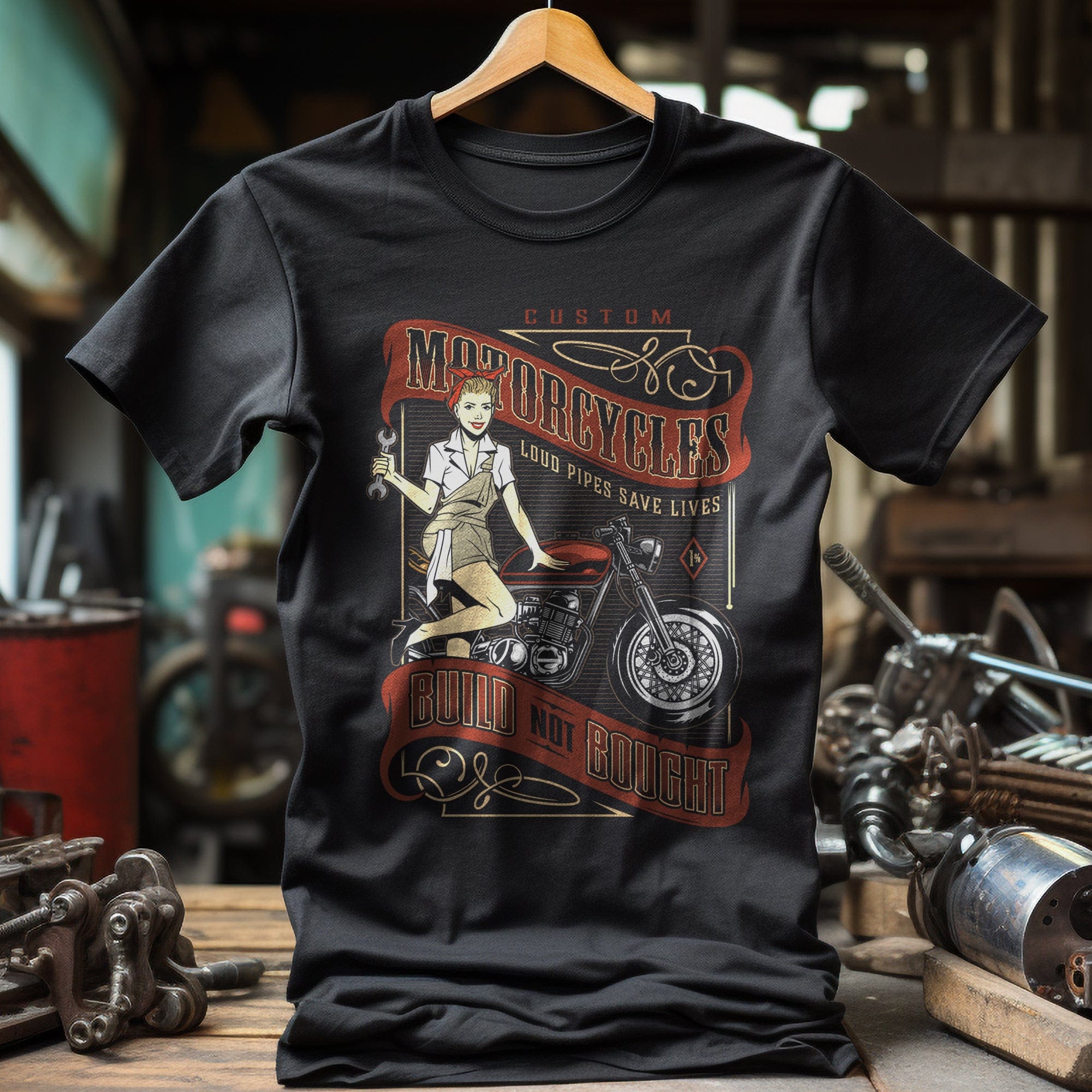 Motorcycles Pinup Girl Vintage T Shirt – steelhorse.shop